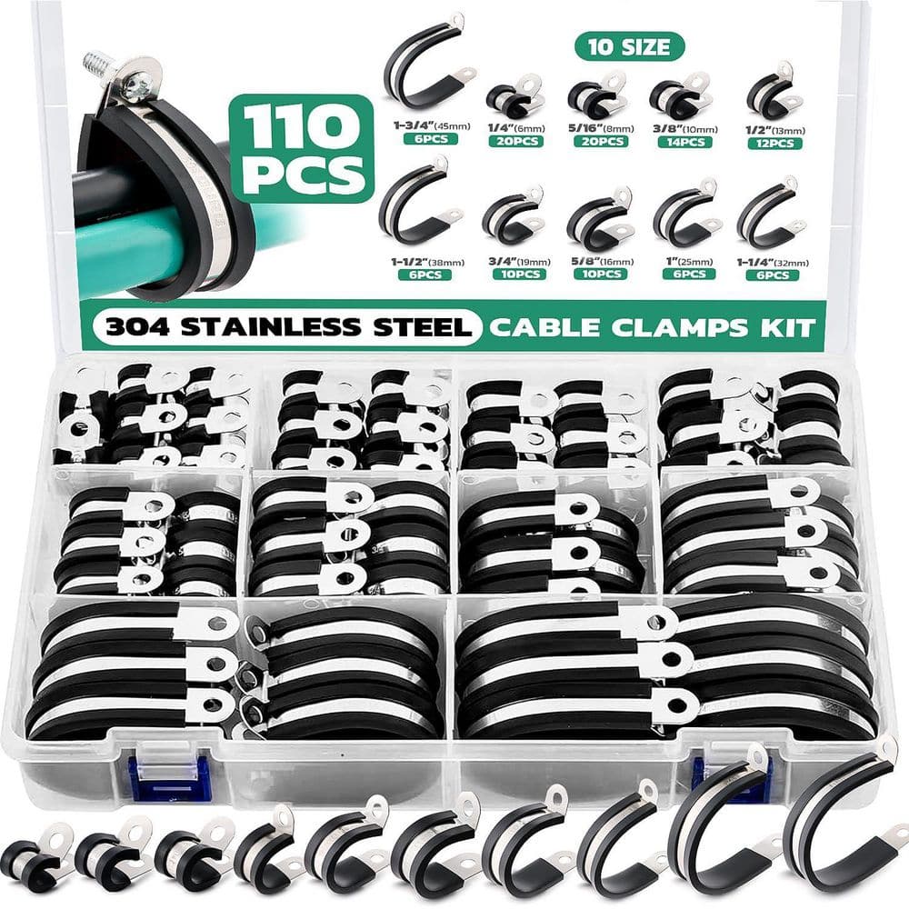 YICHUHAOXI 110-Piece Cable Clamp Assortment Kit 10-Sizes Stainless ...