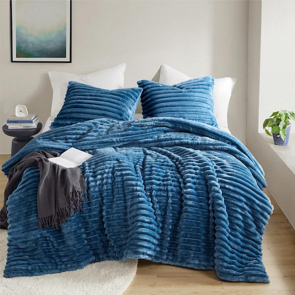 510 Design Avril 3-Piece Blue Microfiber Full/Queen Fluffy Ribbed Plush ...