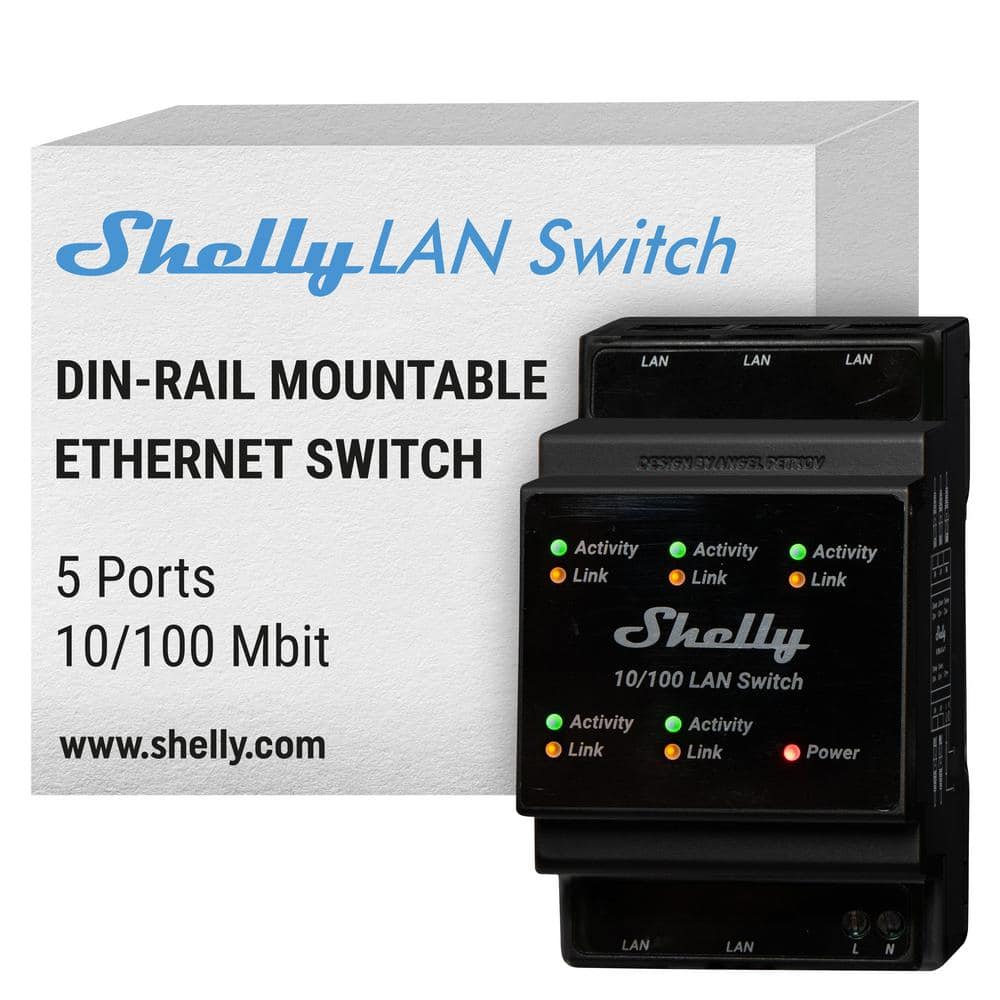 Shelly LAN Switch, 5 Port RJ45 10/100 Mbps Fast Ethernet Switch, DIN ...