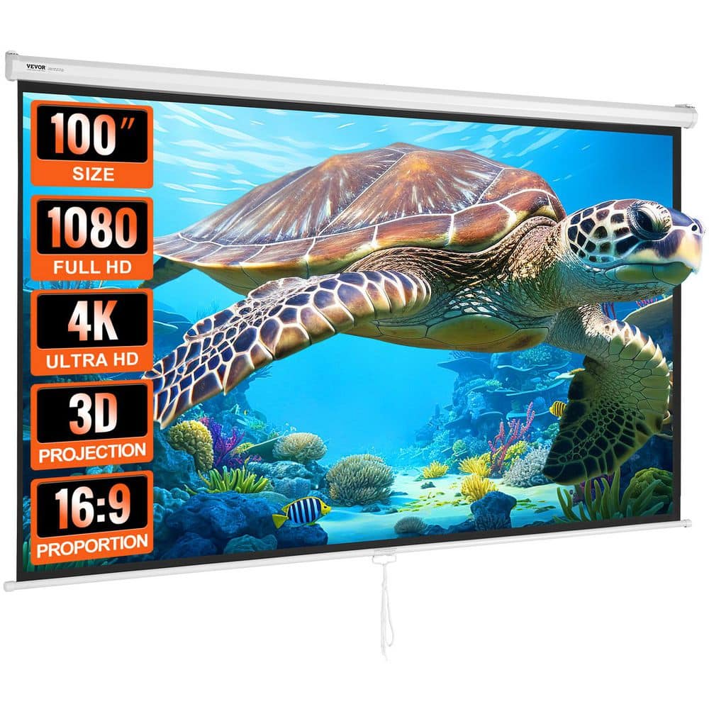 VEVOR Projector Screen 100 in. Retractable Pull Down Projector Screen ...