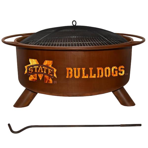 Mississippi State 29 in. x 18 in. Round Steel Wood Burning Rust Fire ...