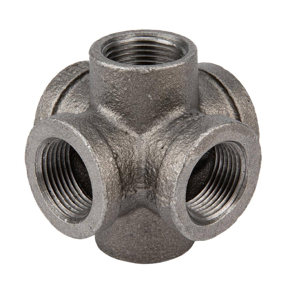 STZ 1 in. 6-Way Black Iron Cross with Side Outlet Fitting PDB CRDO-1 ...