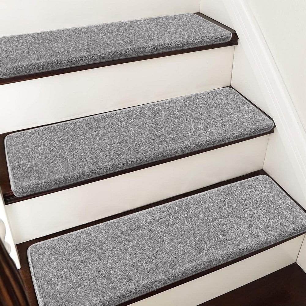 PURE ERA Bullnose Light Gray 9.5 in. x 30 in. x 1.2 in. Polypropylene Stair Tread Cover Carpet ...