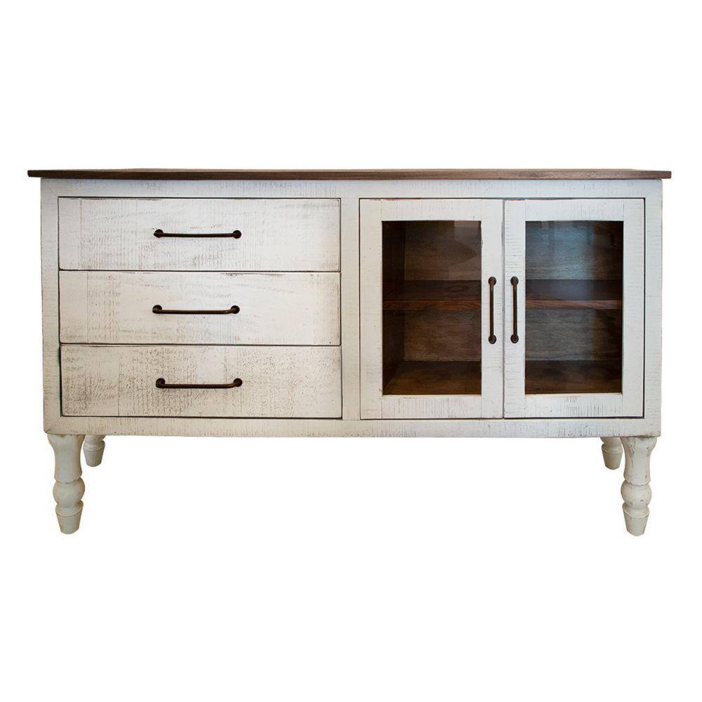 Benjara White and Brown Wood Top 18 in. Sideboard with 2-Doors and 3 ...