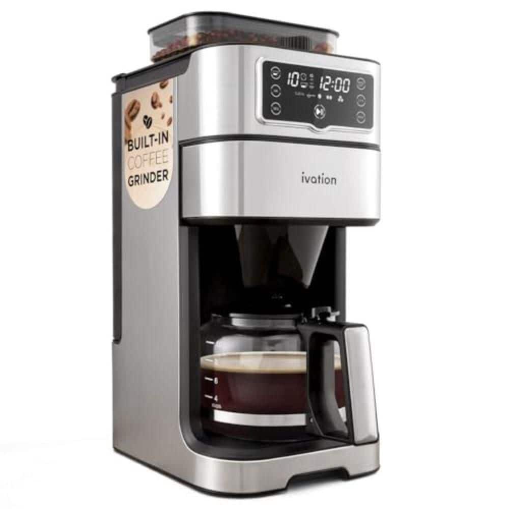 Ivation 2-in-1 Drip Coffee Maker with Grinder, Programmable Auto Brew ...