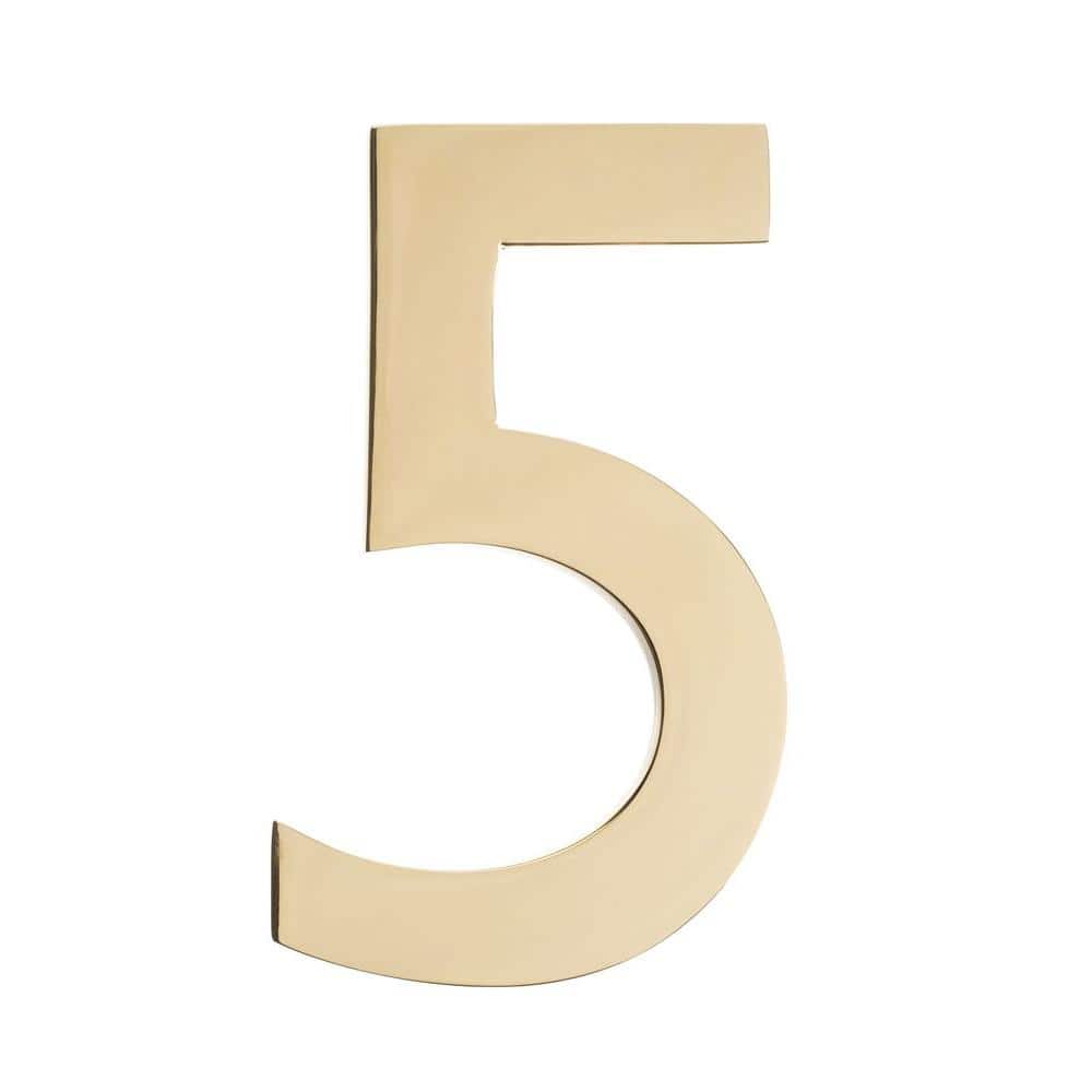 Architectural Mailboxes 4 In. Polished Brass Floating House Number 5 ...