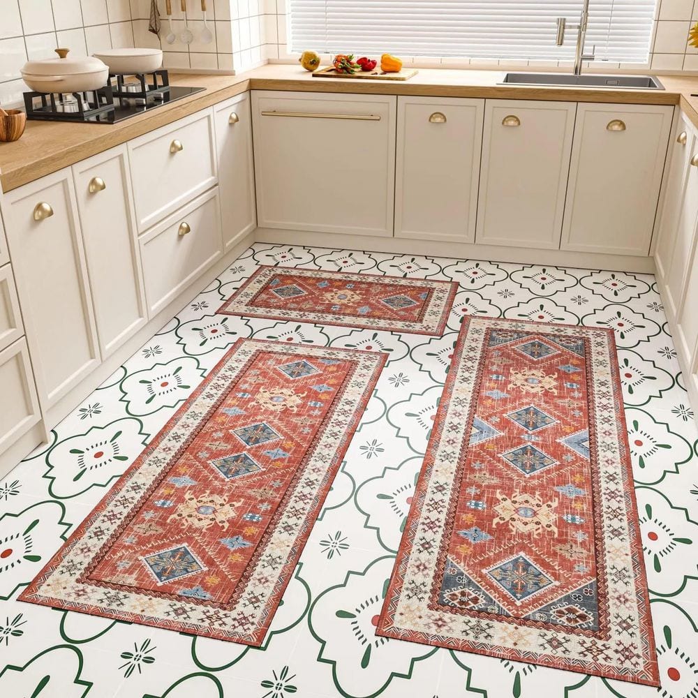 Bafode Red 60 in. x 20 in. Indoor Kitchen Floor Mat Carpet, Washable ...