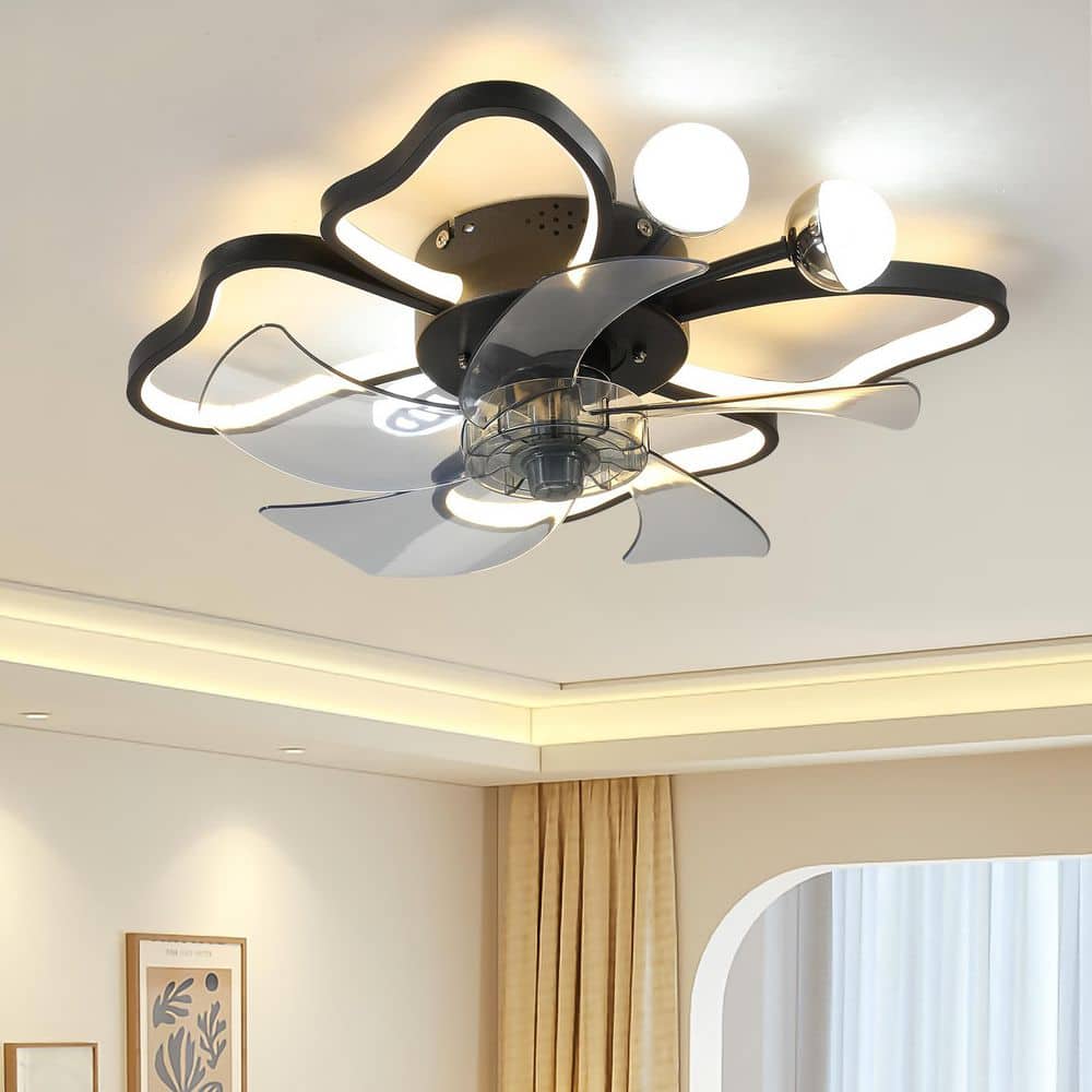 Byteany 20 in. Black Indoor Flush Mount Fandelier Ceiling Fan with ...