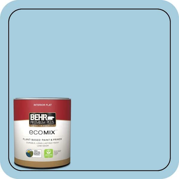 BEHR PREMIUM PLUS 1 qt. #M490-2 Carefree Sky Flat EcoMix Plant-Based ...