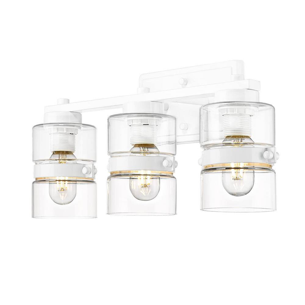 JAZAVA Industrial 17.3 in. 3-Light White Vanity Light with Clear Glass ...