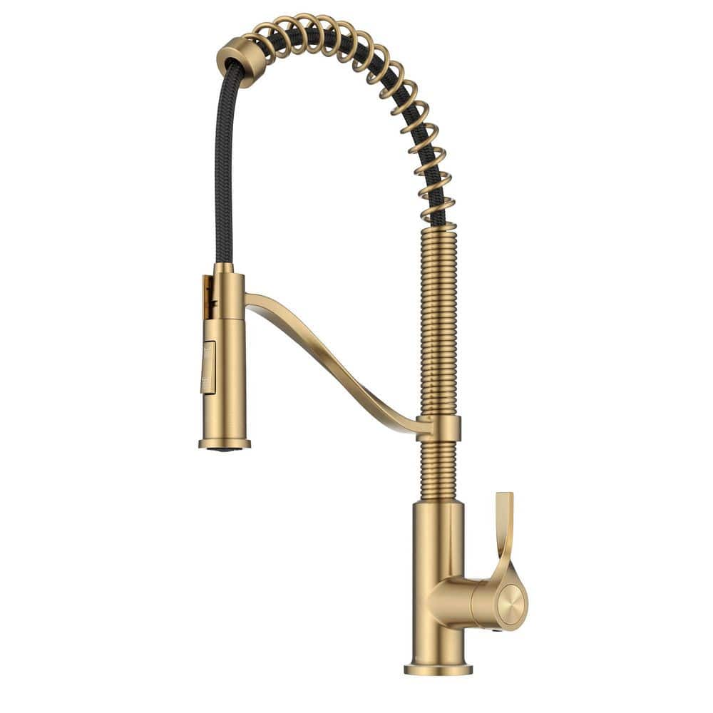 KRAUS Torak Spot Free Brushed Brass 19.13 in. H Pull Down Sprayer Kitchen Faucet with 360° Spout ...