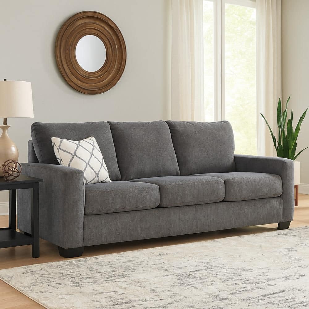 Benjara Anise 40 in. Straight Arm Polyester Rectangle Loose Back Sofa ...