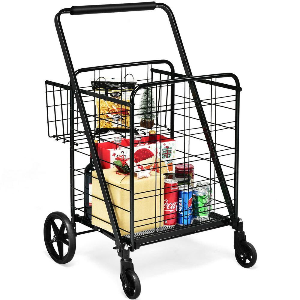 Volenca Black Kitchen Cart Folding Utility Shopping Double Cart ...
