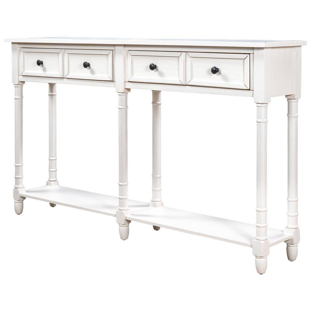 Harper & Bright Designs 58 in. Ivory White Standard Rectangle Wood ...