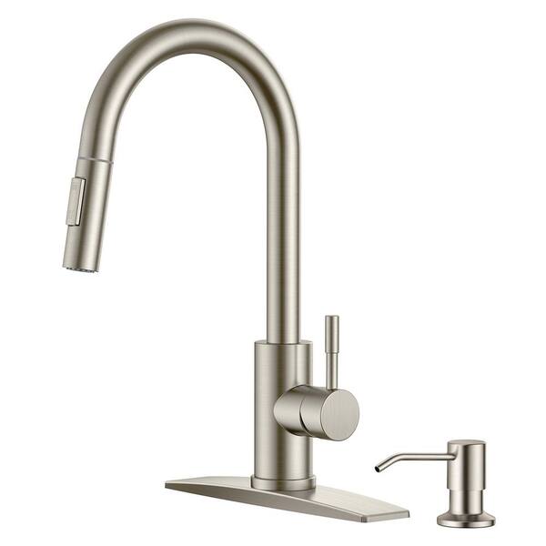 ANZA Single Handle Pull Down Sprayer Kitchen Faucet with Soap Dispenser ...