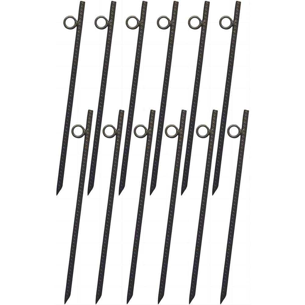 Huluwat 12-Pieces Black Grip Rebar 3/8 in. x 18 in. Steel Durable Tent ...