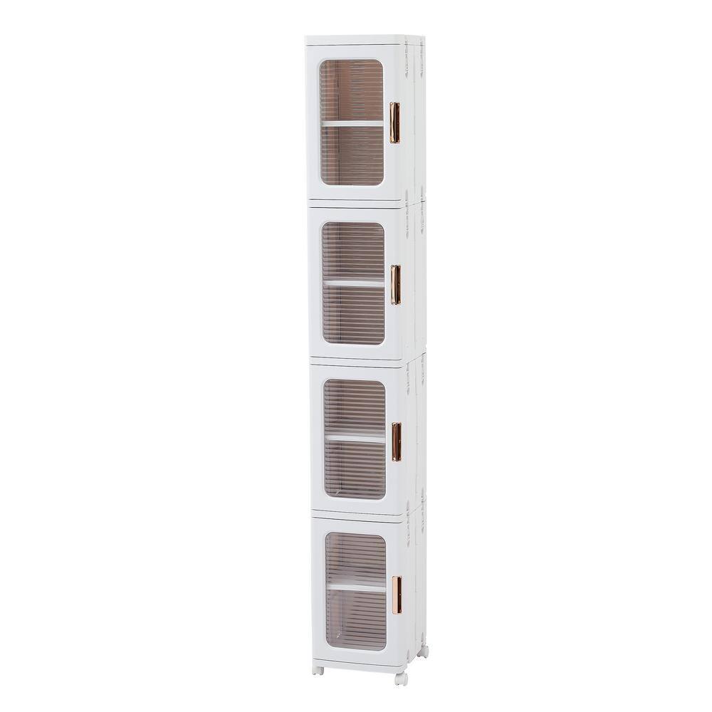 VECELO 4-Tier Slim Tall Storage Cabinet White 65.4 in. Accent Cabinet ...