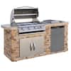 Cal Flame 7 ft. Stone Veneer with 4-Burner Propane Gas Grill Island in ...