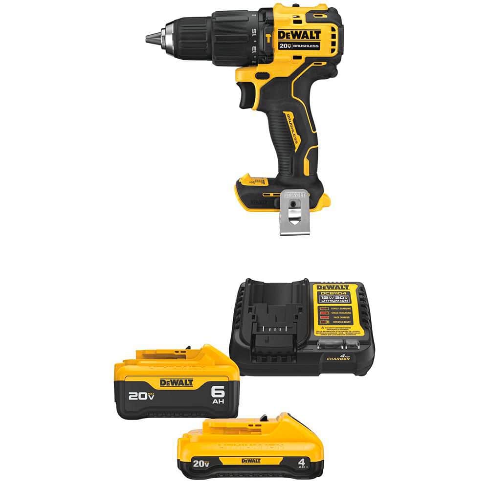 DEWALT ATOMIC 20V MAX Lithium-Ion Cordless Brushless Compact 1/2 in. Hammer Drill with 6.0Ah and ...