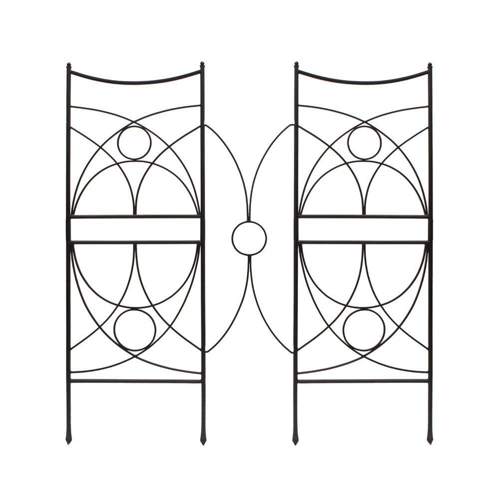 ACHLA DESIGNS 52 in. H Black Powdercoated Wrought Iron Outdoor Garden Aurora Trellis Center Link ...