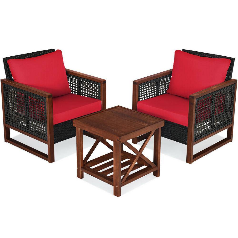 FORCLOVER 3-Piece Acacia Wood Patio Conversation Set with Square Wooden ...
