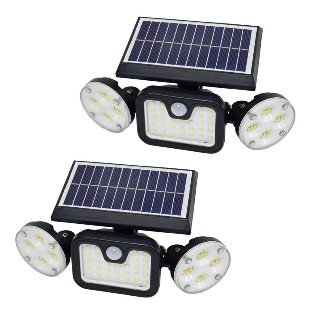 WYZM 15-Watt Equivalence Integrated LED Black IP65 270° 3-Head Motion ...