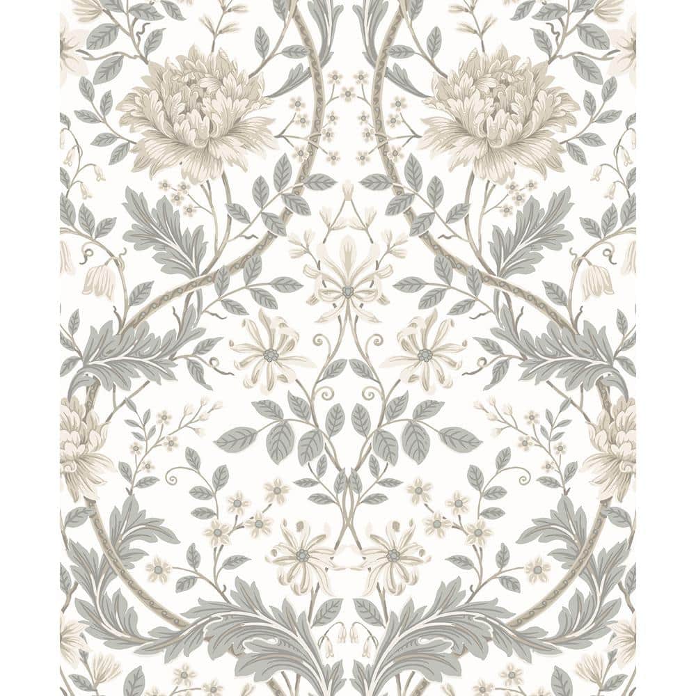 Seabrook Designs Ivory and Grey Honeysuckle Floral Pre-Pasted Paper ...