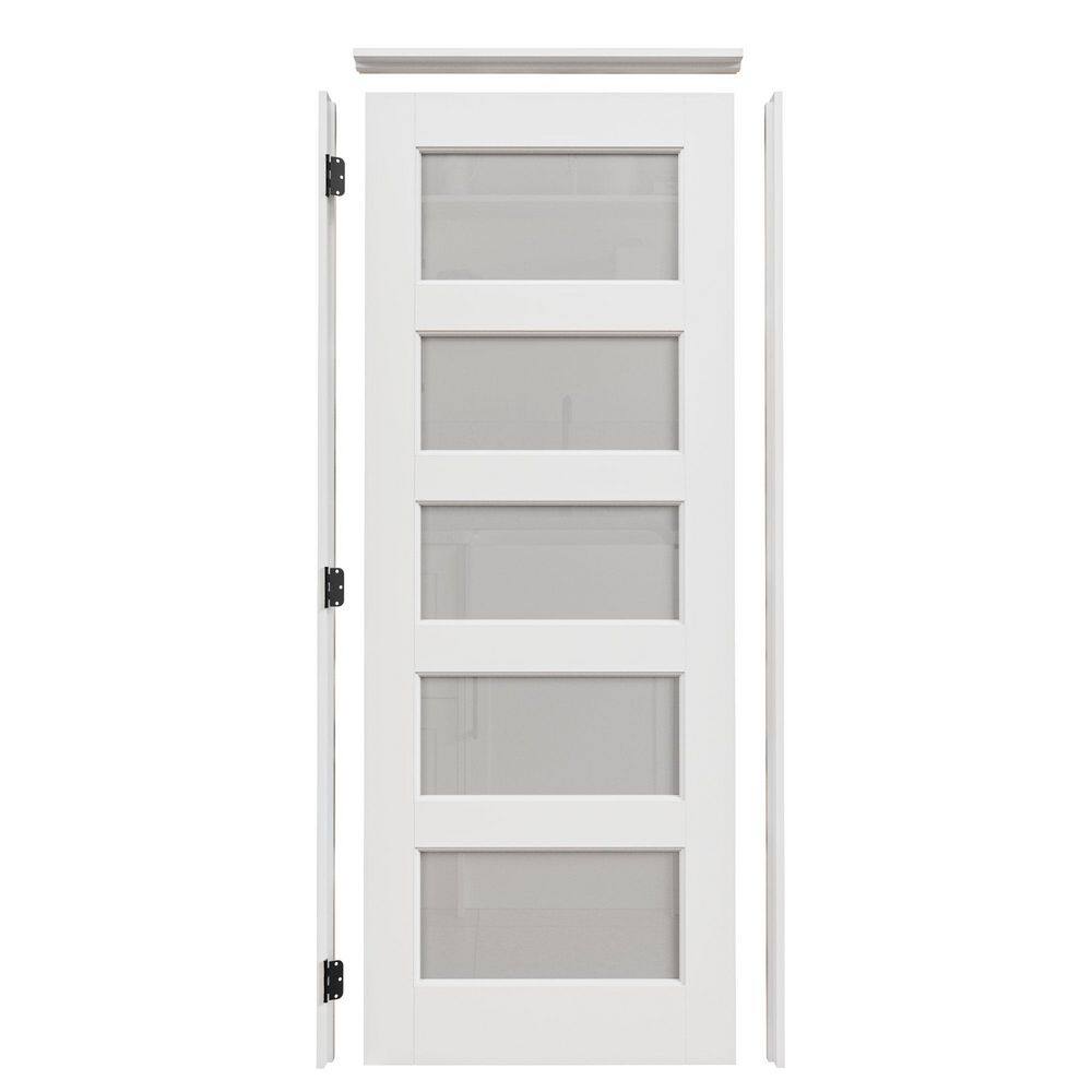 ARK DESIGN 32 in. x 80 in. 5-Lite Frosted Glass Right Handed White ...