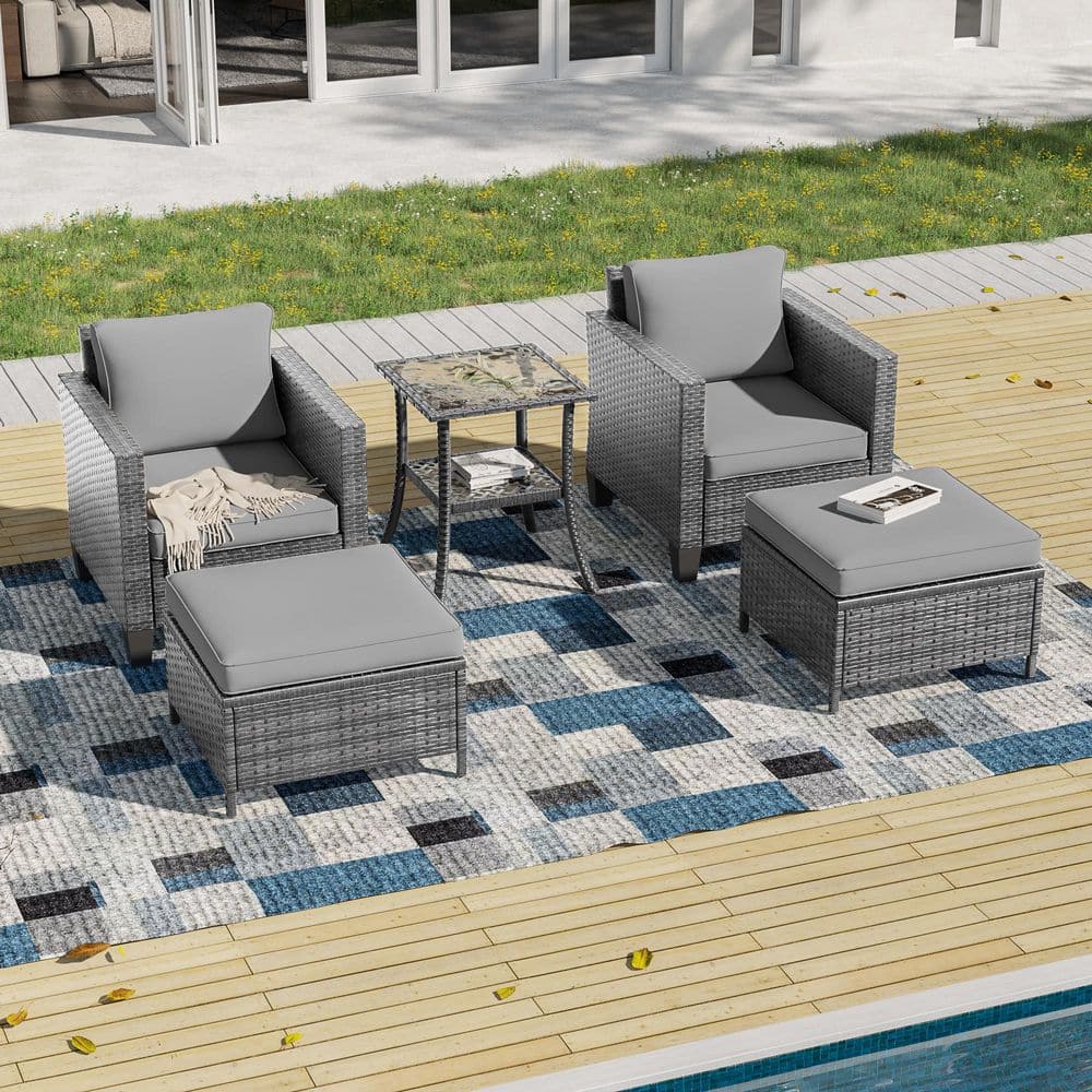 JOYESERY 5-Pieces Patio Conversation Set with Glass Tabletop Side Table ...
