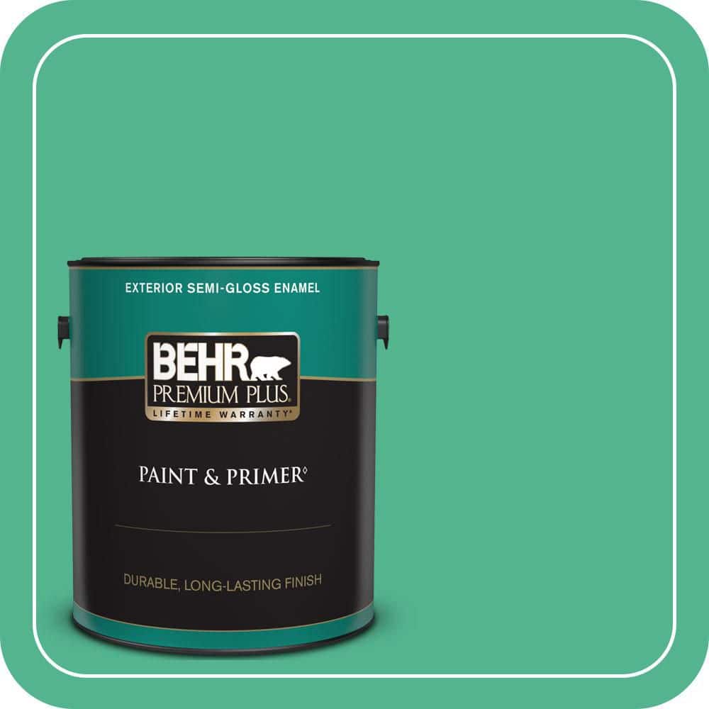 BEHR PREMIUM PLUS 1 gal. #MQ4-16 Aruba Green Semi-Gloss Enamel Exterior ...