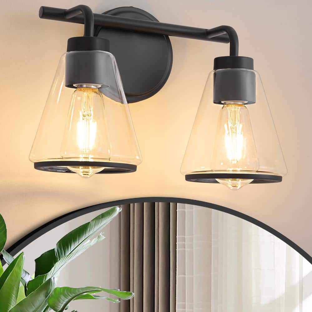 Deyidn Modern 14 in. 2 Light Black Vanity Light with Glass Shade with ...