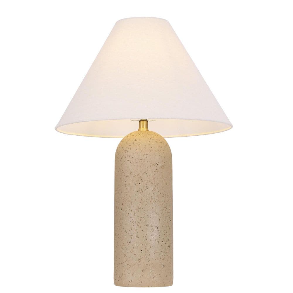 Uixe 24.91 in. Brown Earthy Resin Table lamp with with White Linen ...