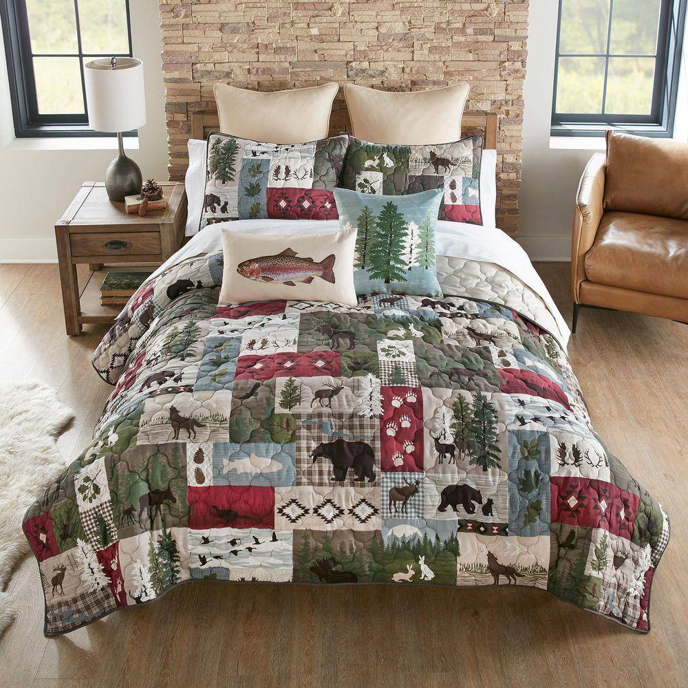 DONNA SHARP Montana Forest 3-Piece Blue and Green Polyester Queen Quilt ...