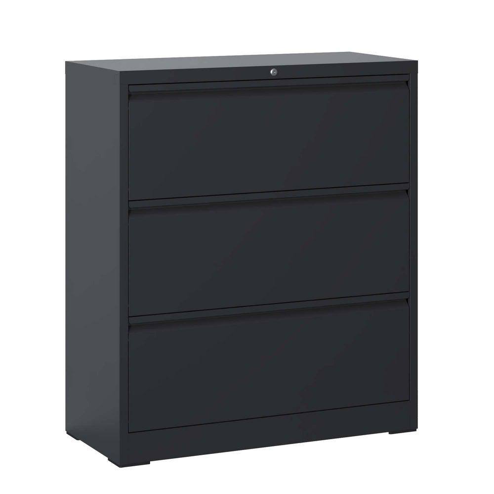 Damodpoy 15.75 in. W 3 Drawer Metal File Cabinet with Lock, Black ...