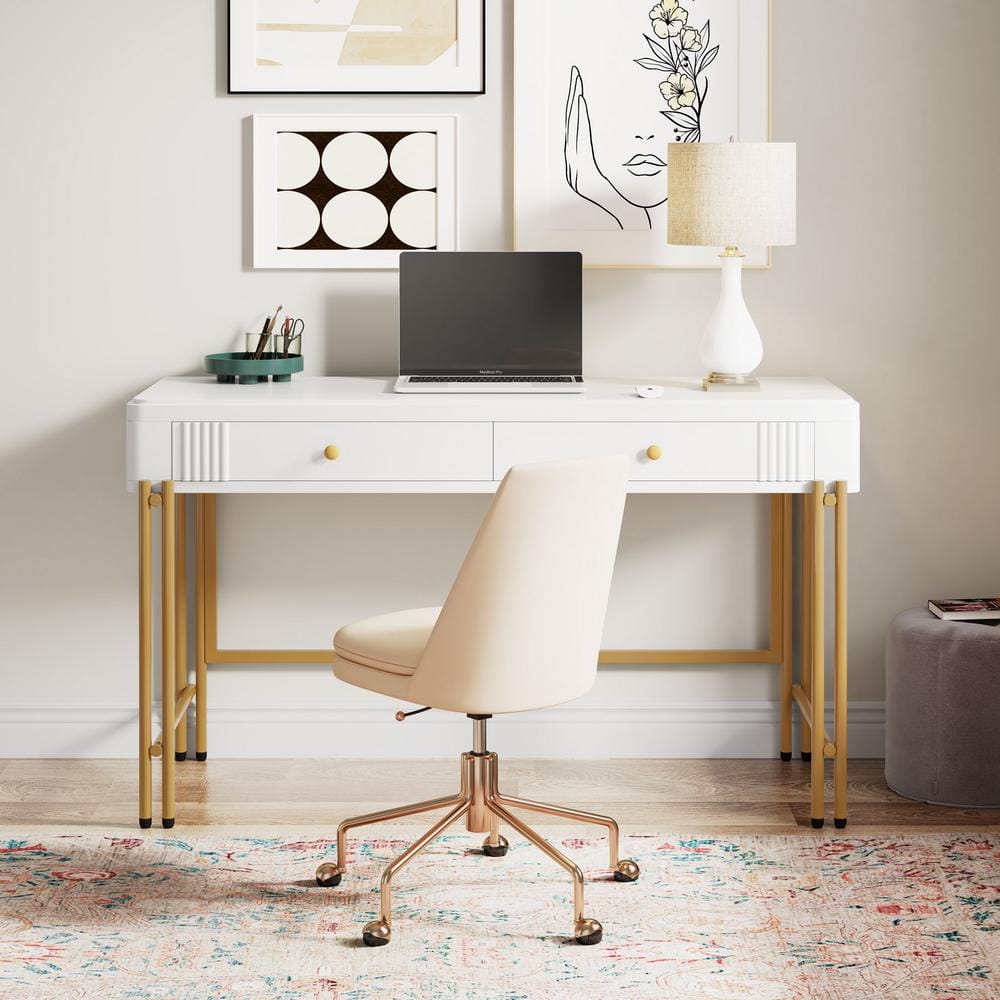 BYBLIGHT Capen 47.2 in. Rectangular White Engineered Wood 2-Drawer ...