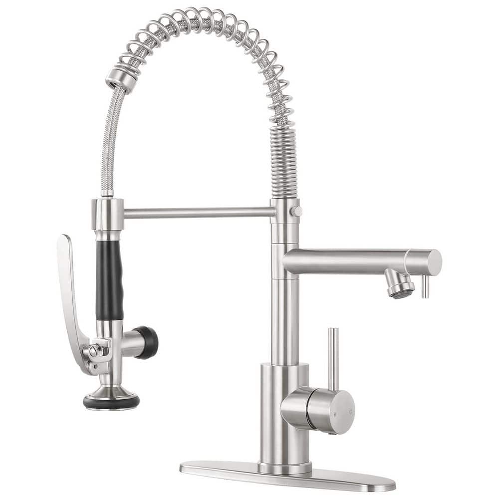 MTTCLE Brushed Nickel 20 in. H Pull Down Sprayer Kitchen Faucet with 2-Spout 360° Spout Swivel ...