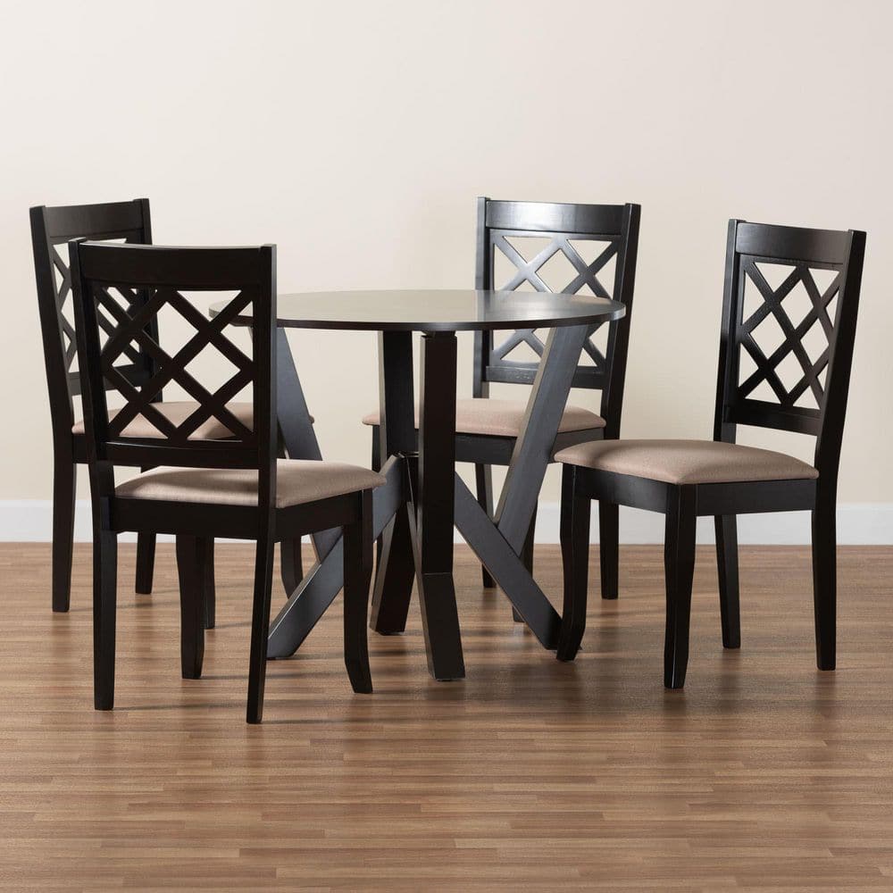 Baxton Studio Adina 5-Piece Sand and Dark Brown Dining Set 2569725 ...
