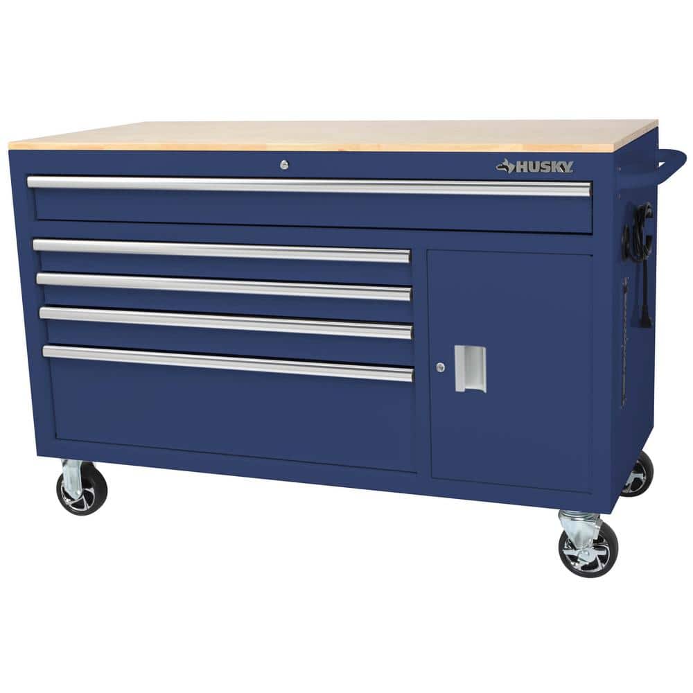 Reviews for Husky 56 in. W x 24.5 in. D Deep 5-Drawer 1-Door Gloss Blue ...
