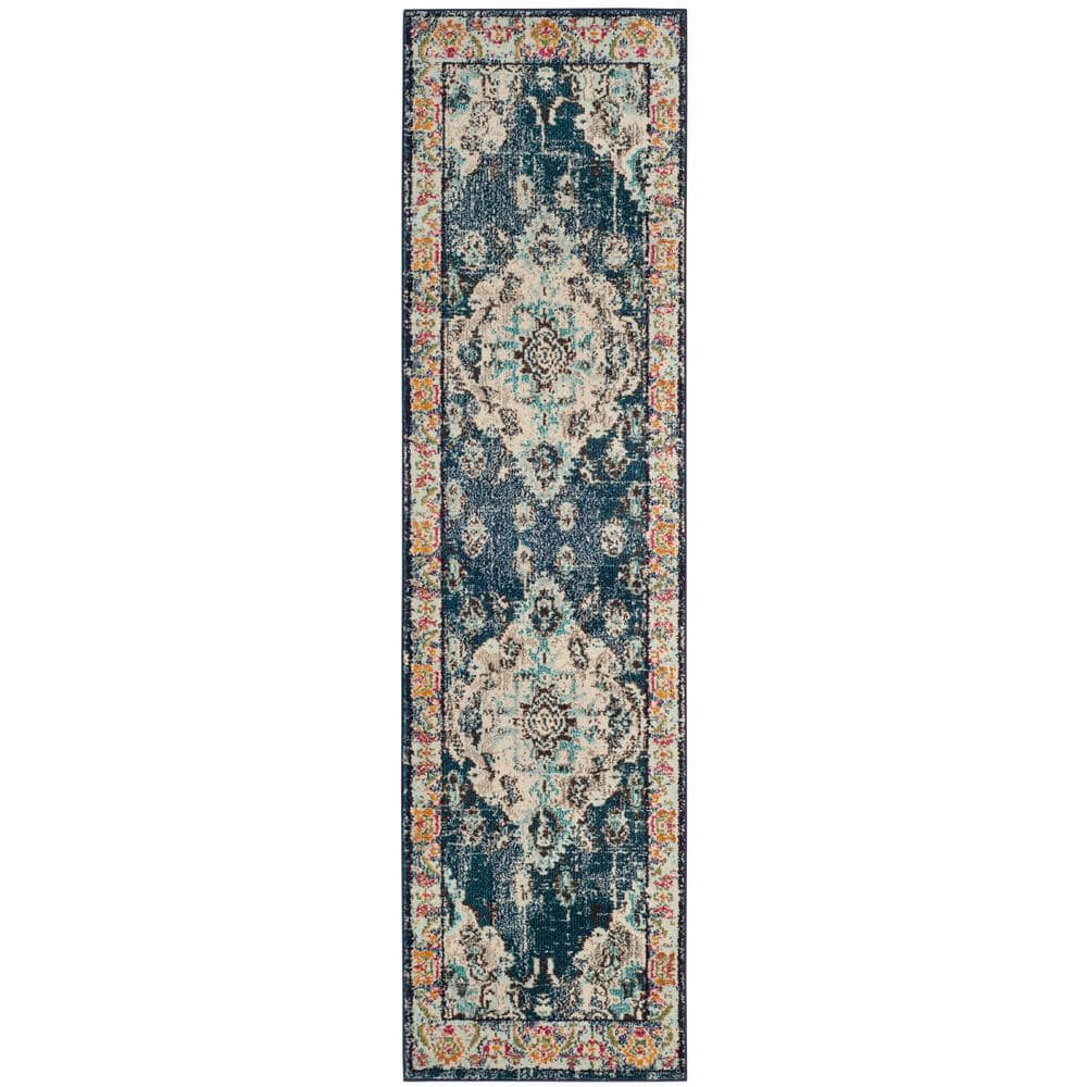SAFAVIEH Monaco 2 ft. x 20 ft. Navy/Light Blue Border Runner Rug ...