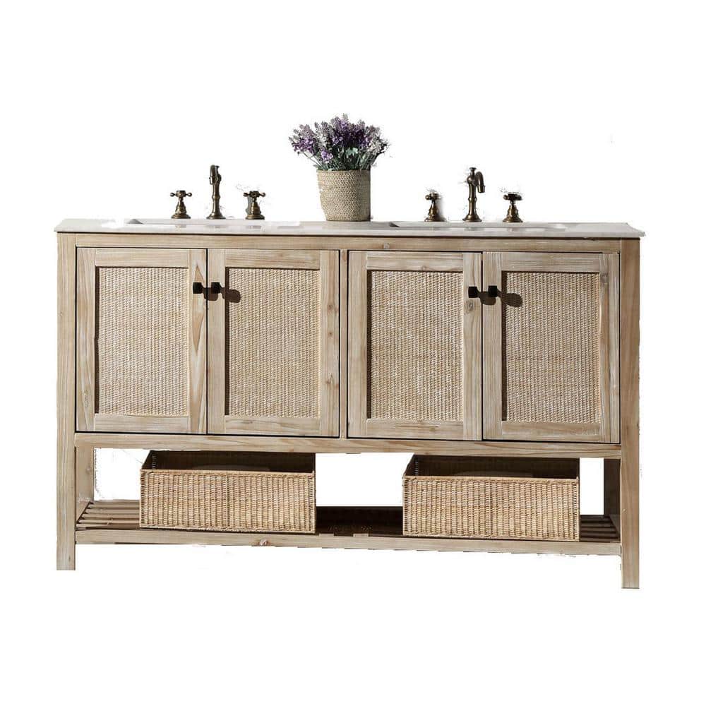 60 in.White Wash Vanity in White Marble Top With White Basin WH5160 ...