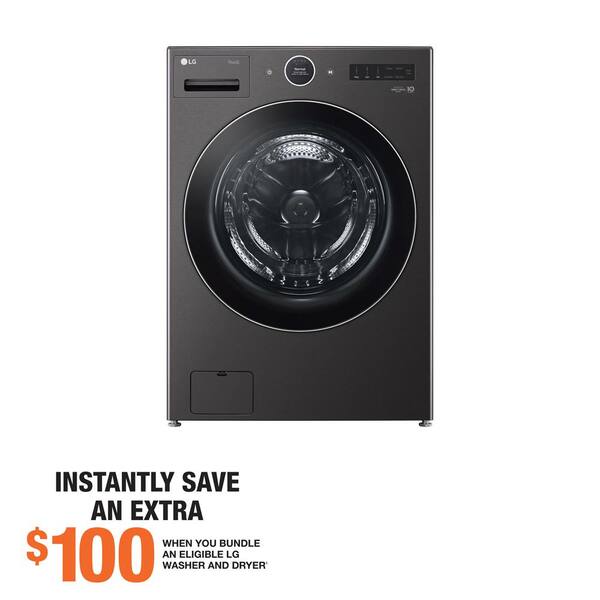 LG 5.0 cu. ft. Stackable Smart Front Load Washer in Black Steel with ...