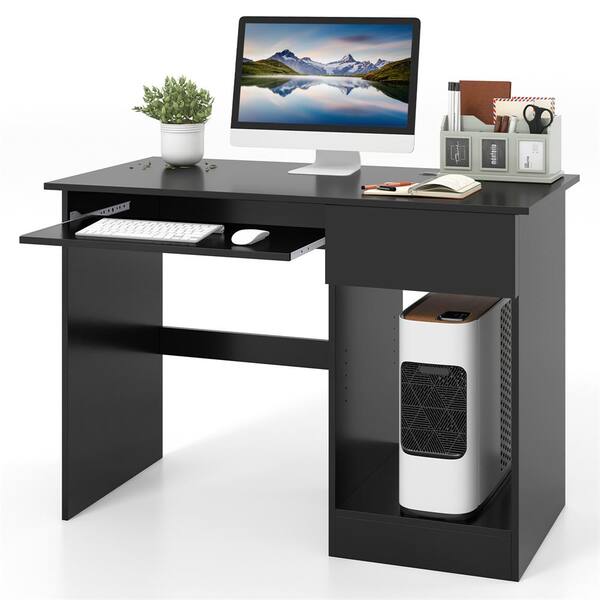 HONEY JOY 42.5 in. Black Wood Computer Desk with Keyboard Tray Large Drawer and Adjustable Shelf and Cable Hole TOPB008036