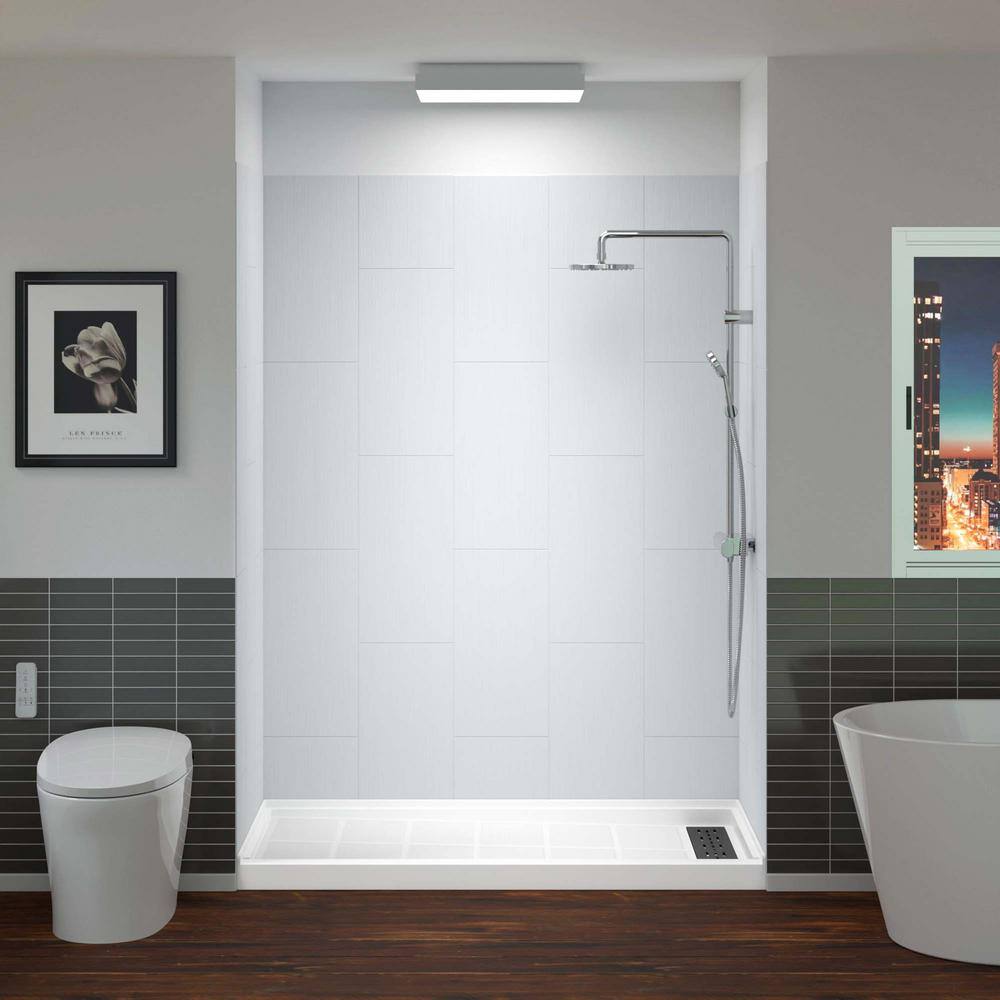 WOODBRIDGE 60 in. L x 32 in. W x 75 in. H 4-Pieces Alcove Shower Kit ...