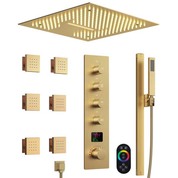 GRANDJOY RGB LED And Temp with Valve 15-Spray Ceiling Mount 16 in ...