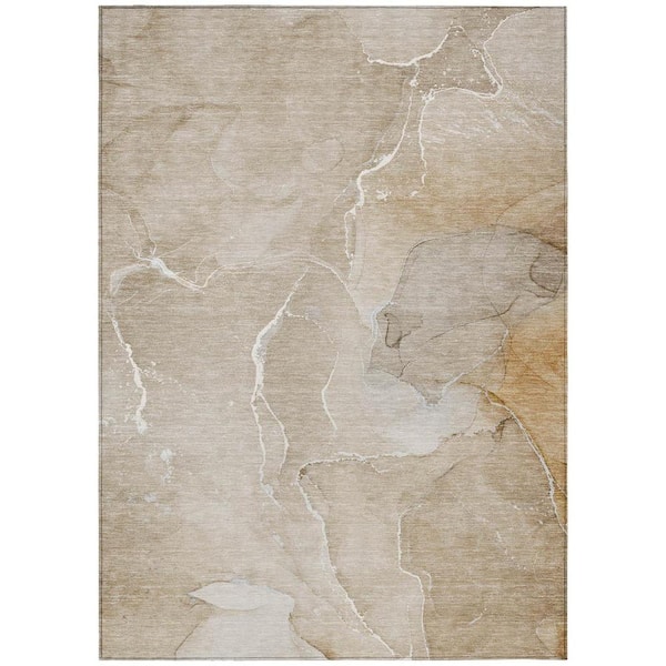 HomeRoots Beige 9 ft. x 12 ft. Abstract Indoor / Outdoor Area Rug ...