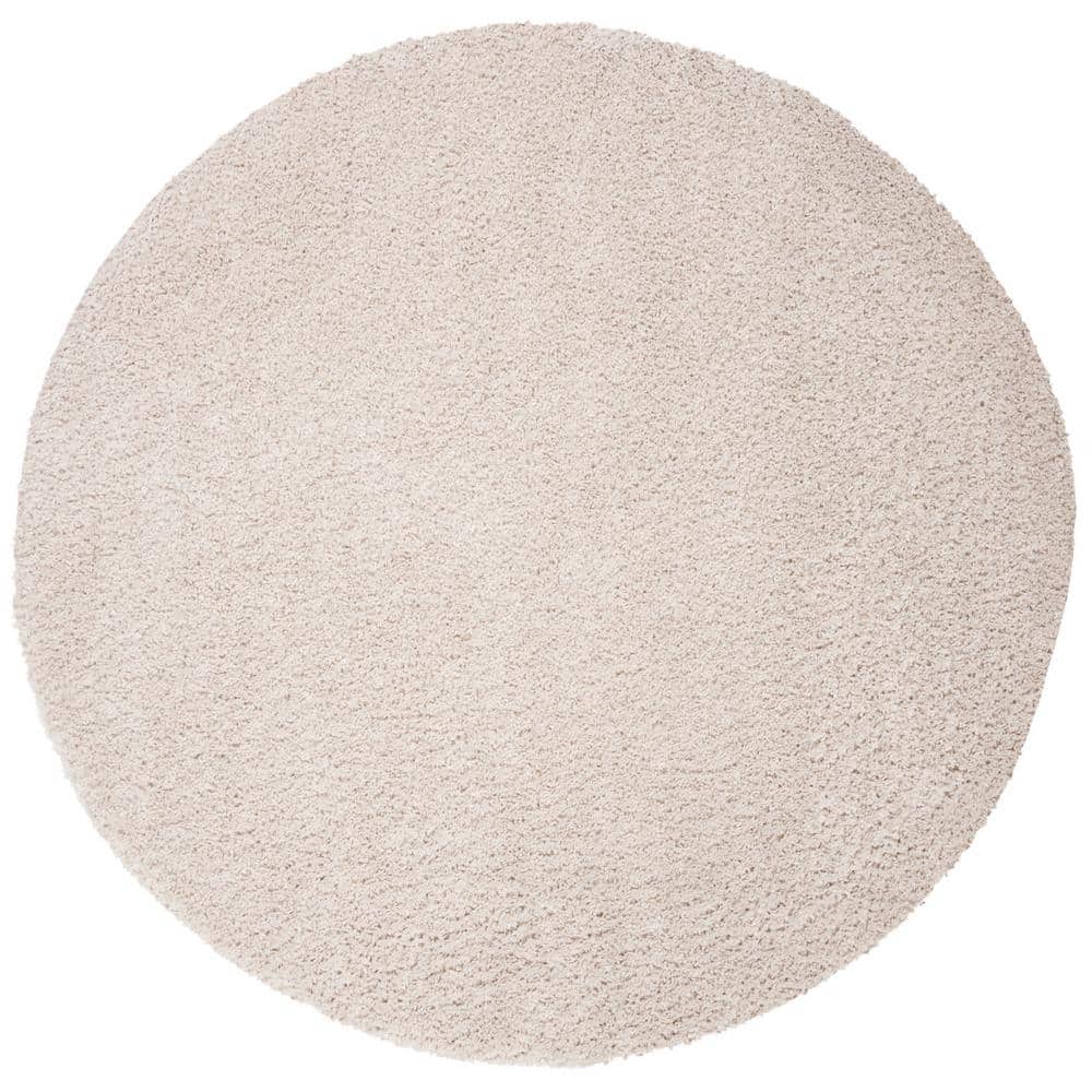 SAFAVIEH August Shag Beige 5 ft. x 5 ft. Round Solid Area Rug AUG900D ...
