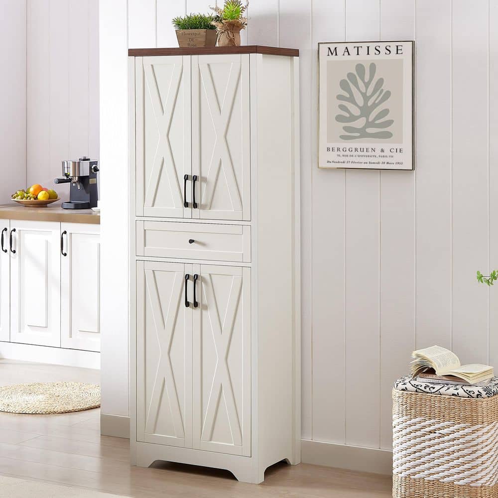 Seafuloy 68 in. White and Walnut Particle Board and MDF Wood 23.7 in. W ...