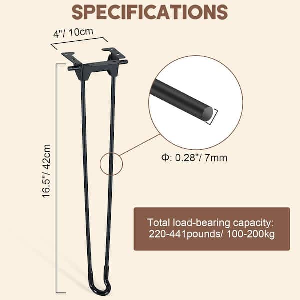 12.6 in. Metal Folding Hairpin Table Legs with Mounting Screw for Furniture Home DIY Projects Black 4 Pack
