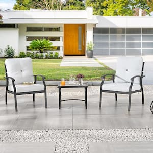 TOP SPACE 3-Piece Outdoor Chat Set with Dark Gray Cushioned Armchairs ...