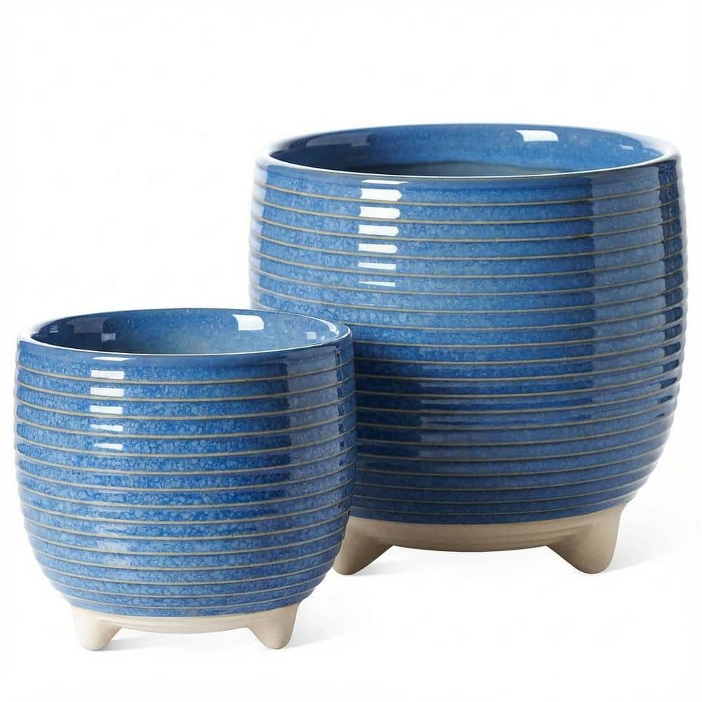 OGETFUUR Reactive Glaze Blue Ceramic Planter with Drainage, Modern ...